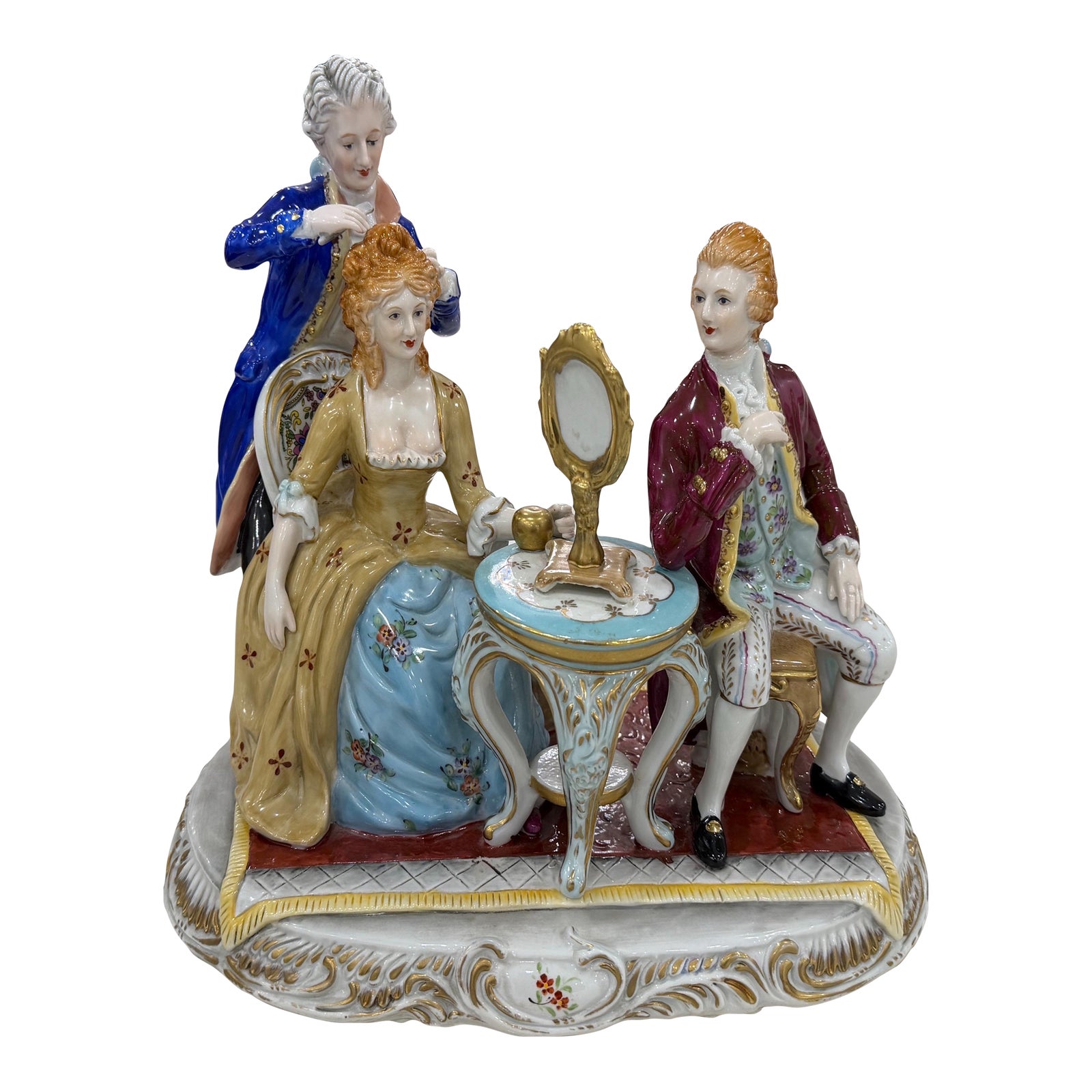 Karl Ens German Porcelain Rococo Trio Figurine — Hairdressing Scene ...