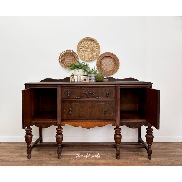 1920s Walnut Jacobean Sideboard Buffet With Birdseye Maple Accent ...