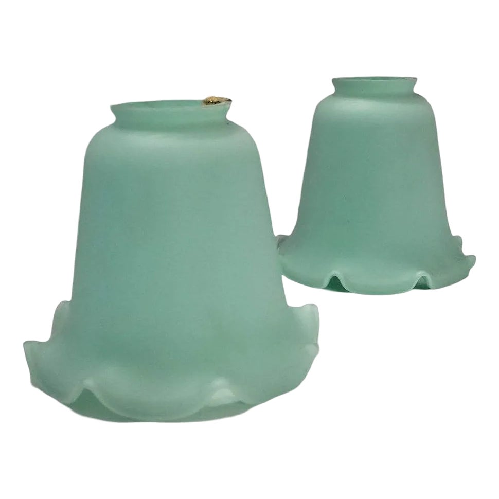 1970s French Vivanne Art Nouveau Mint Green Bell Glass Globes, Pair ...