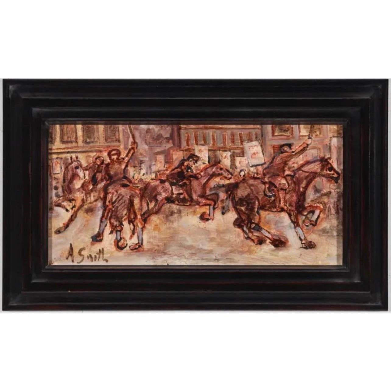 Arthur Smith, Street Riot Oil Painting Mounted Police WPA artist Social ...