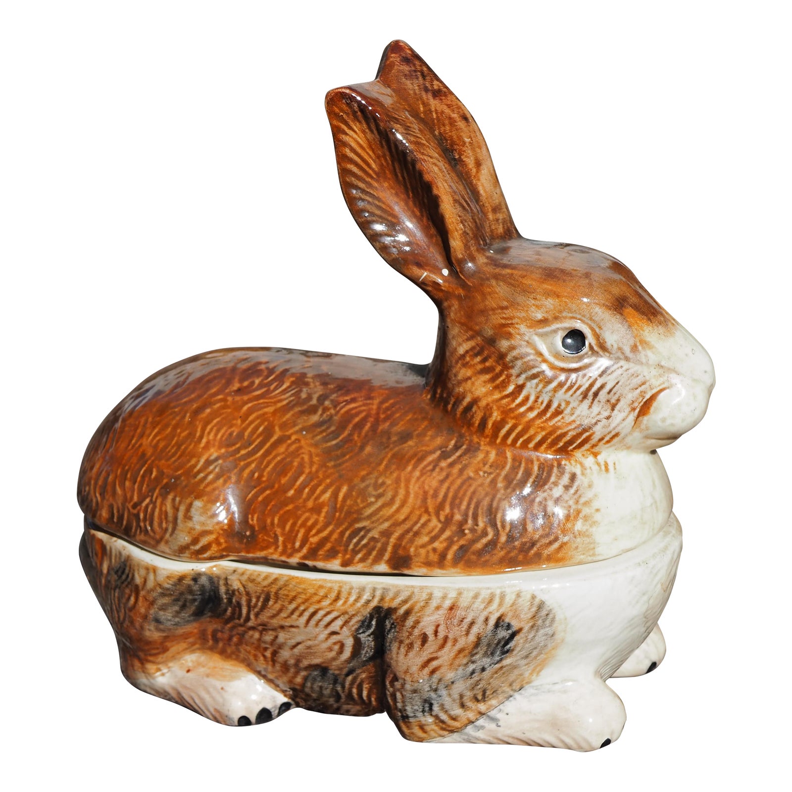 Mid 20th French Caugant Majolica Brown Rabbit Tureen | Chairish