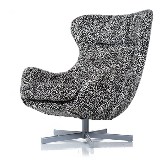 Pair of Vintage Fuzzy Leopard Arne Jacobsen Egg Chair Style Swivel ...