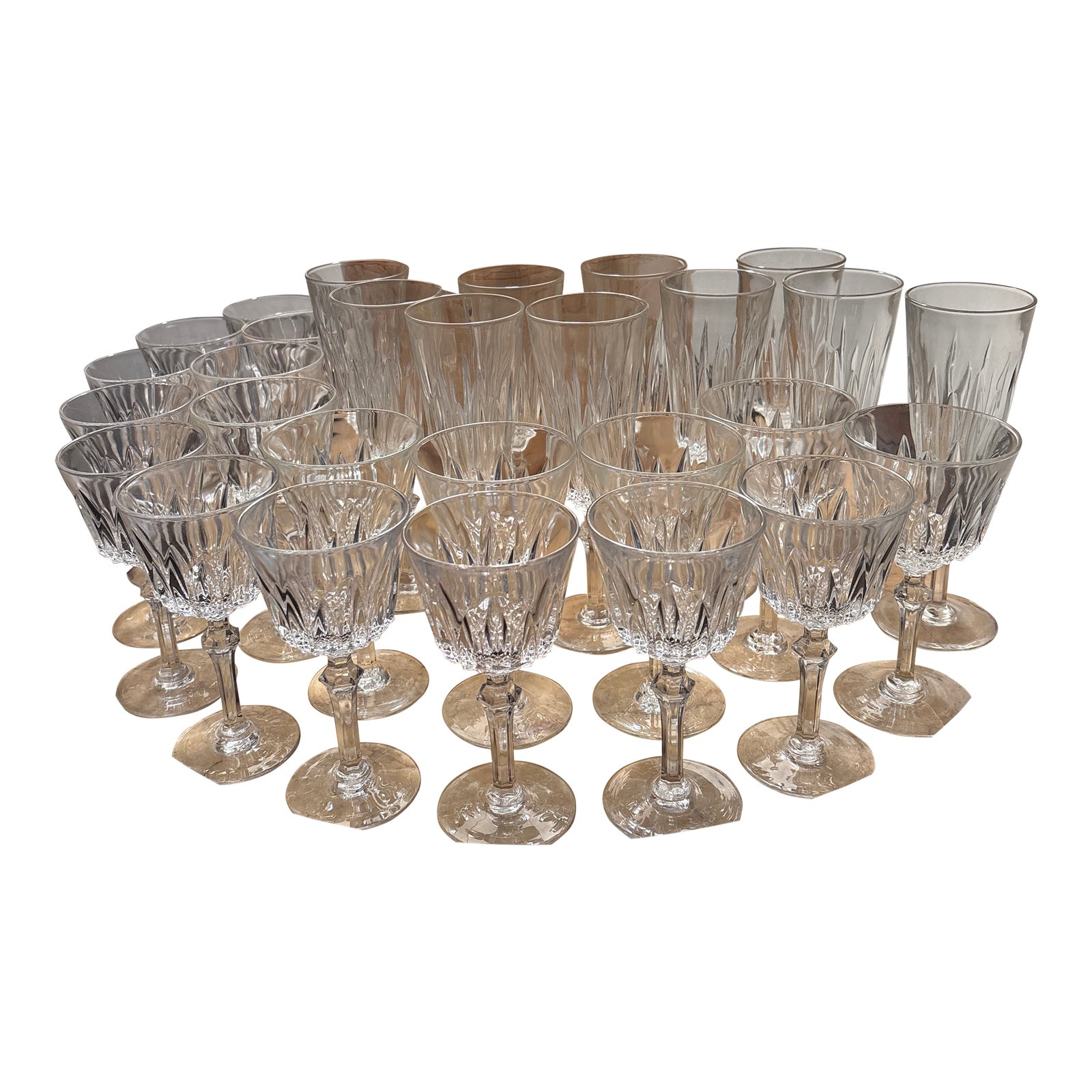 French Antique Crystal Wine Glasses and Champagne Flutes - Set of 28 ...