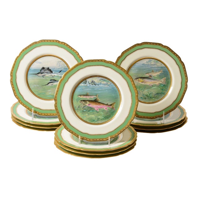 Black Knight Fish Plates Designed by Arno Johnssen Green Gilt Shaped ...