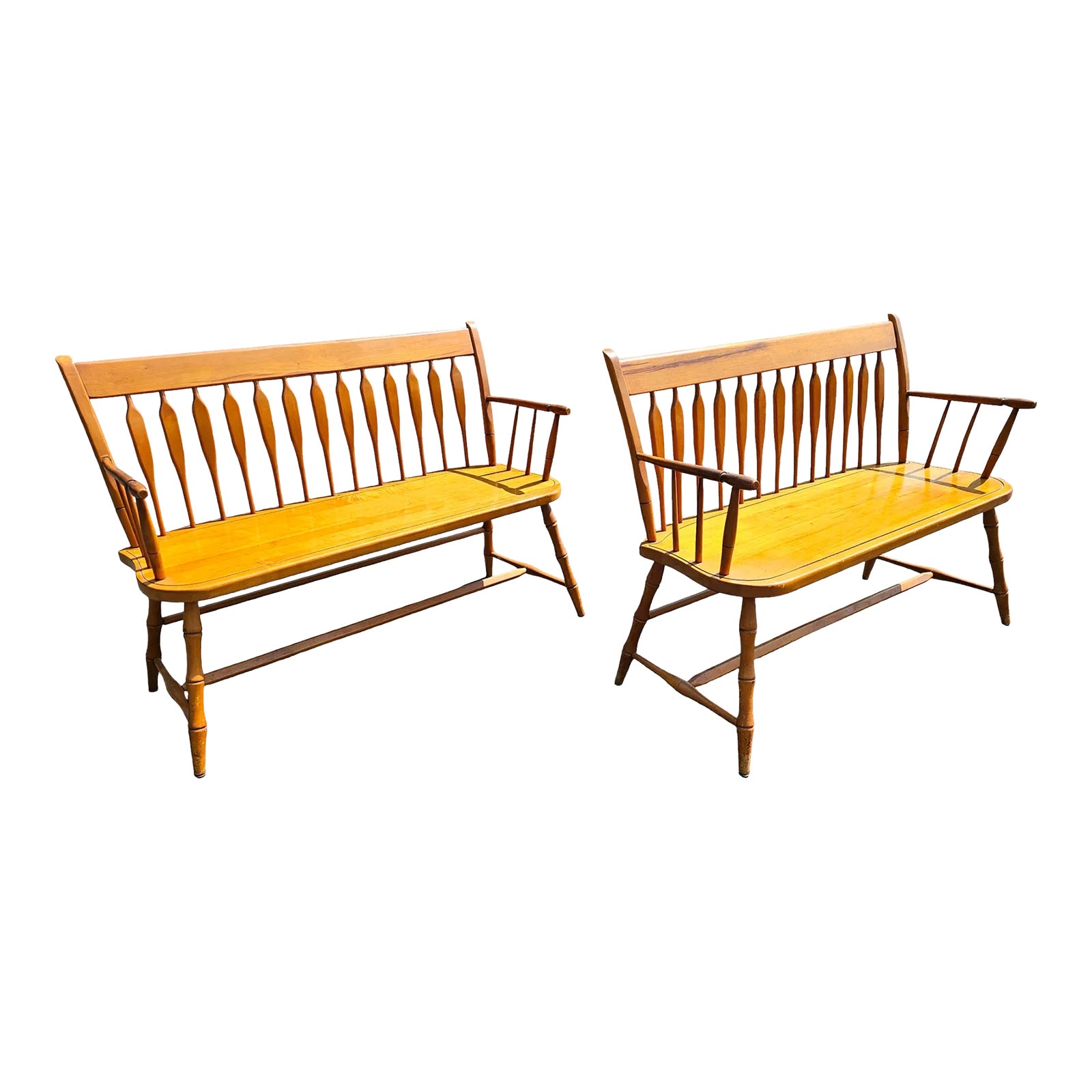 Pair of Vintage Maple Spindle Back Benches | Chairish