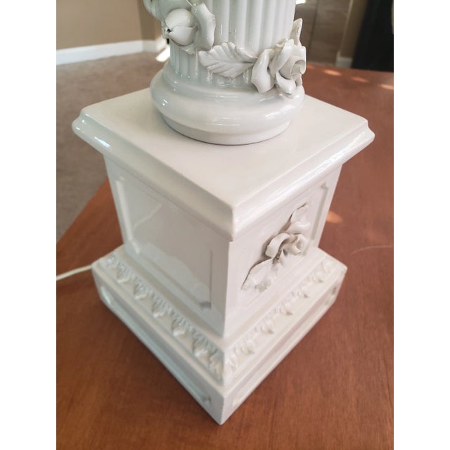 Vintage White Porcelain Table Lamp With Column Base and Porcelain ...