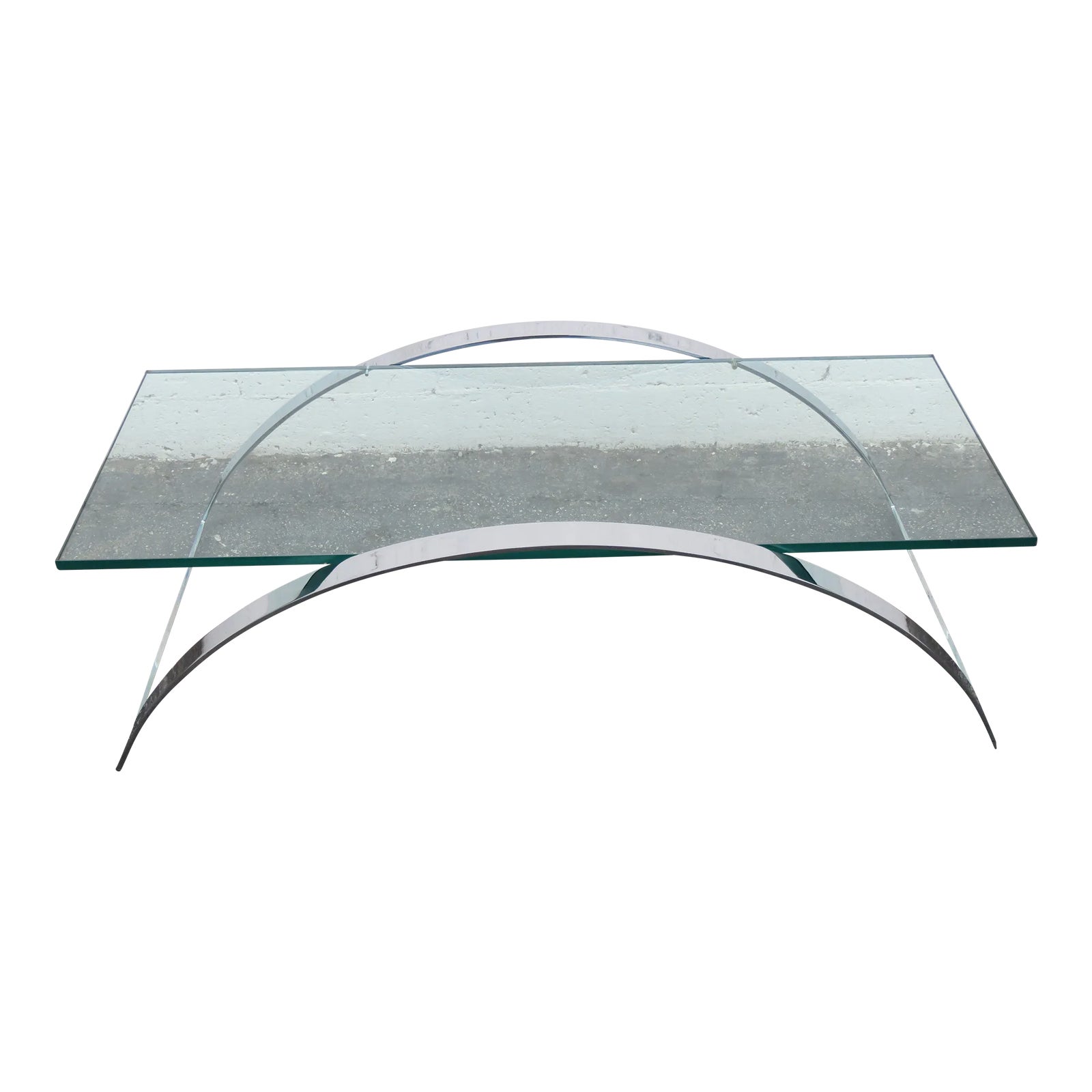 Hollywood Regency Modern Style Chrome Glass Top Long Coffee Table ...