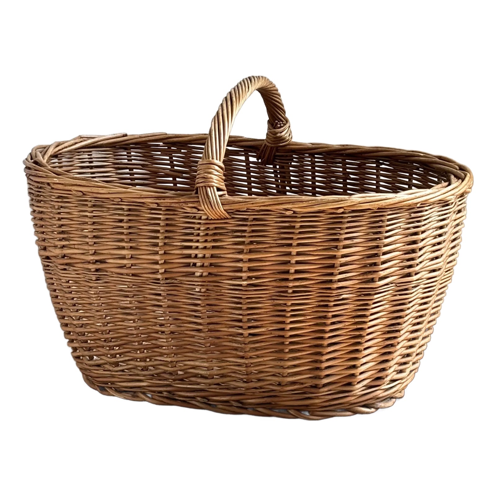 Vintage French Style Natural Wicker Market Basket | Chairish