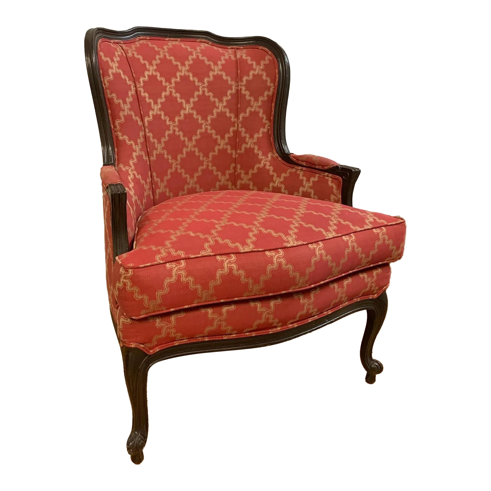 Late 20th Century Louis XV Style Red and Gold Upholstered Winged ...