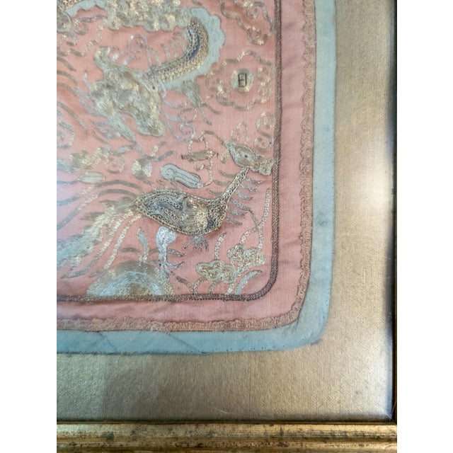 19th Century Chinese Chinoiserie Silk Embroidered Panel With Dragon and ...
