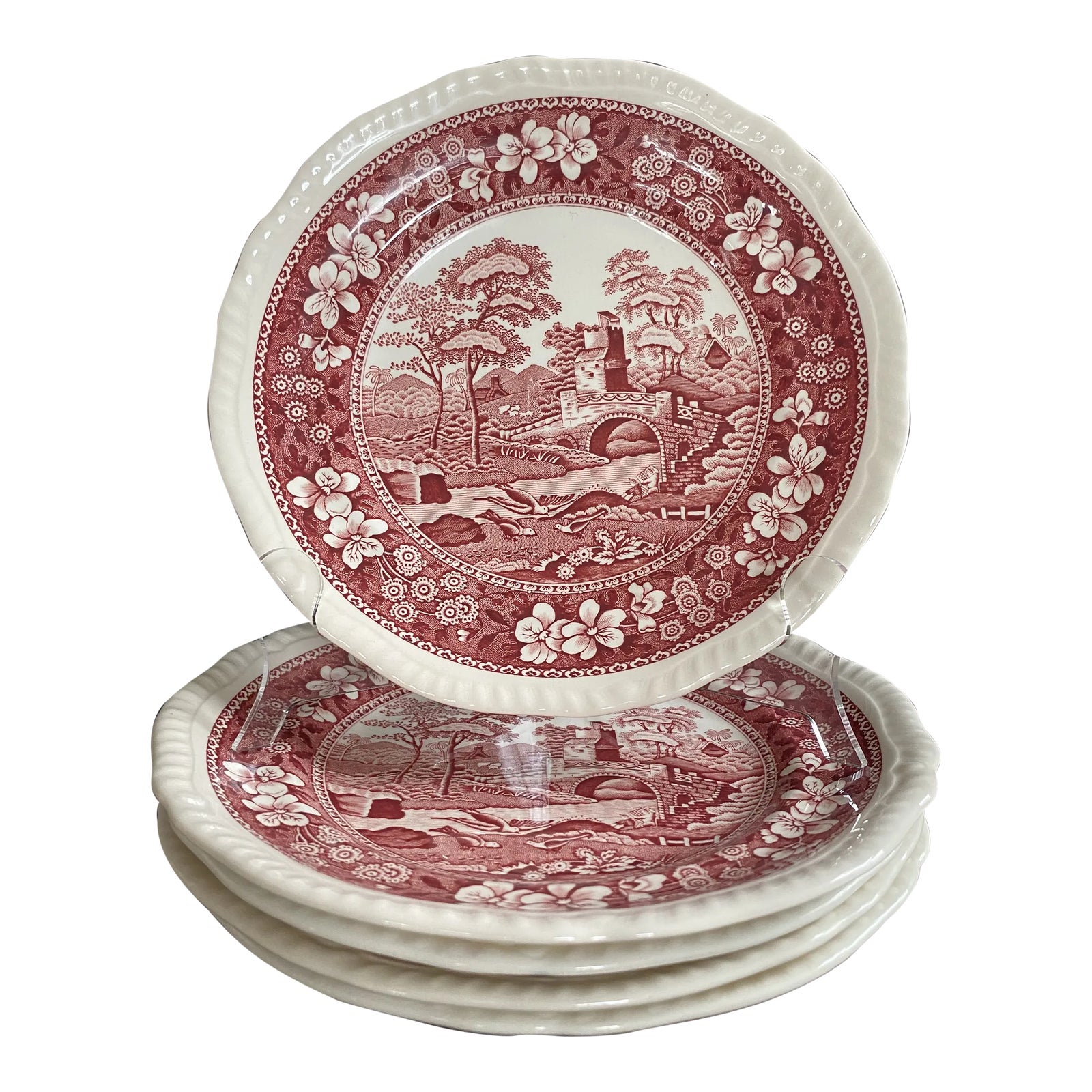 Rare Find; Spode “Pink Tower” Design English Transferware Salad /Lunch ...