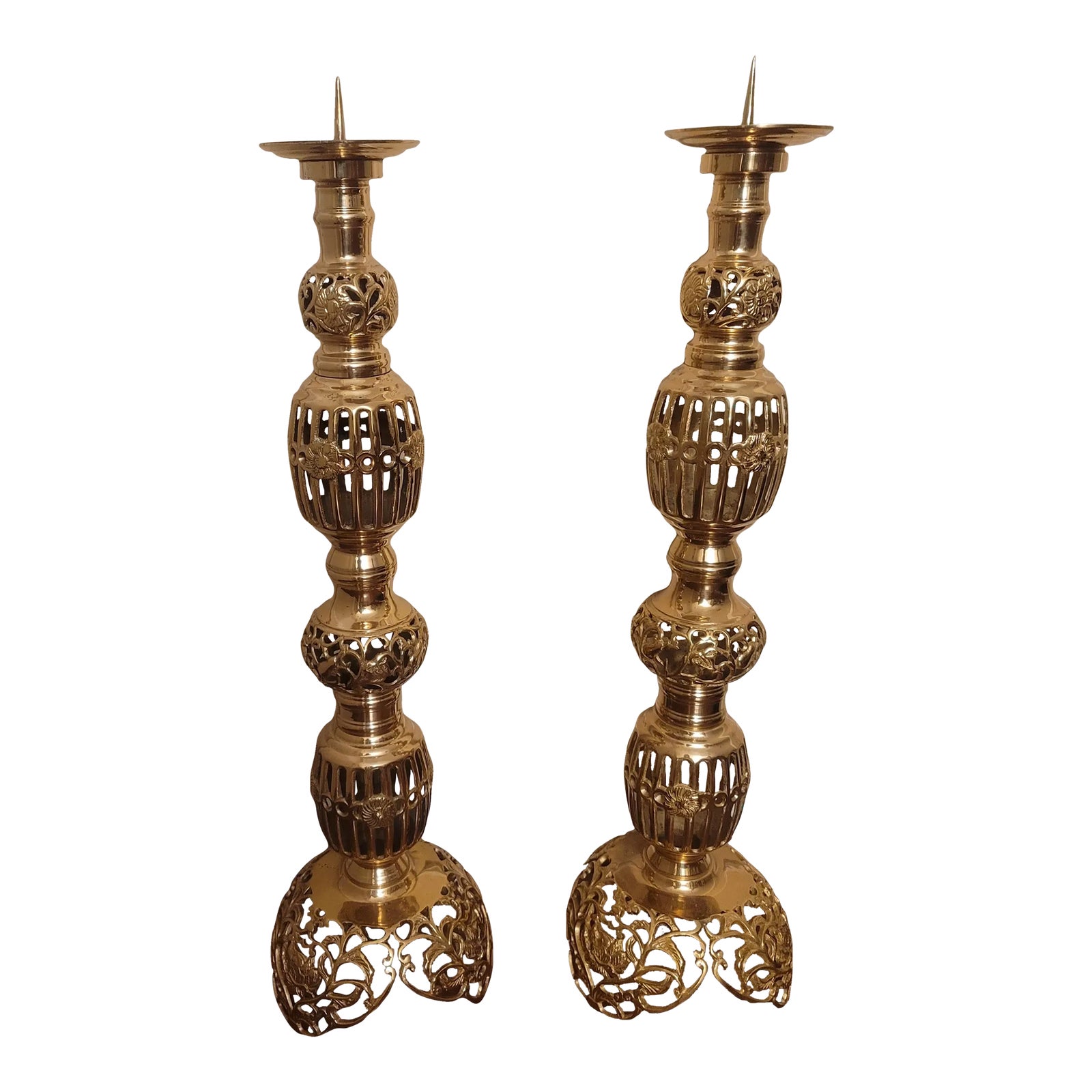 Monumental Japanese James Mont Style Large Solid Brass Candle Holders ...