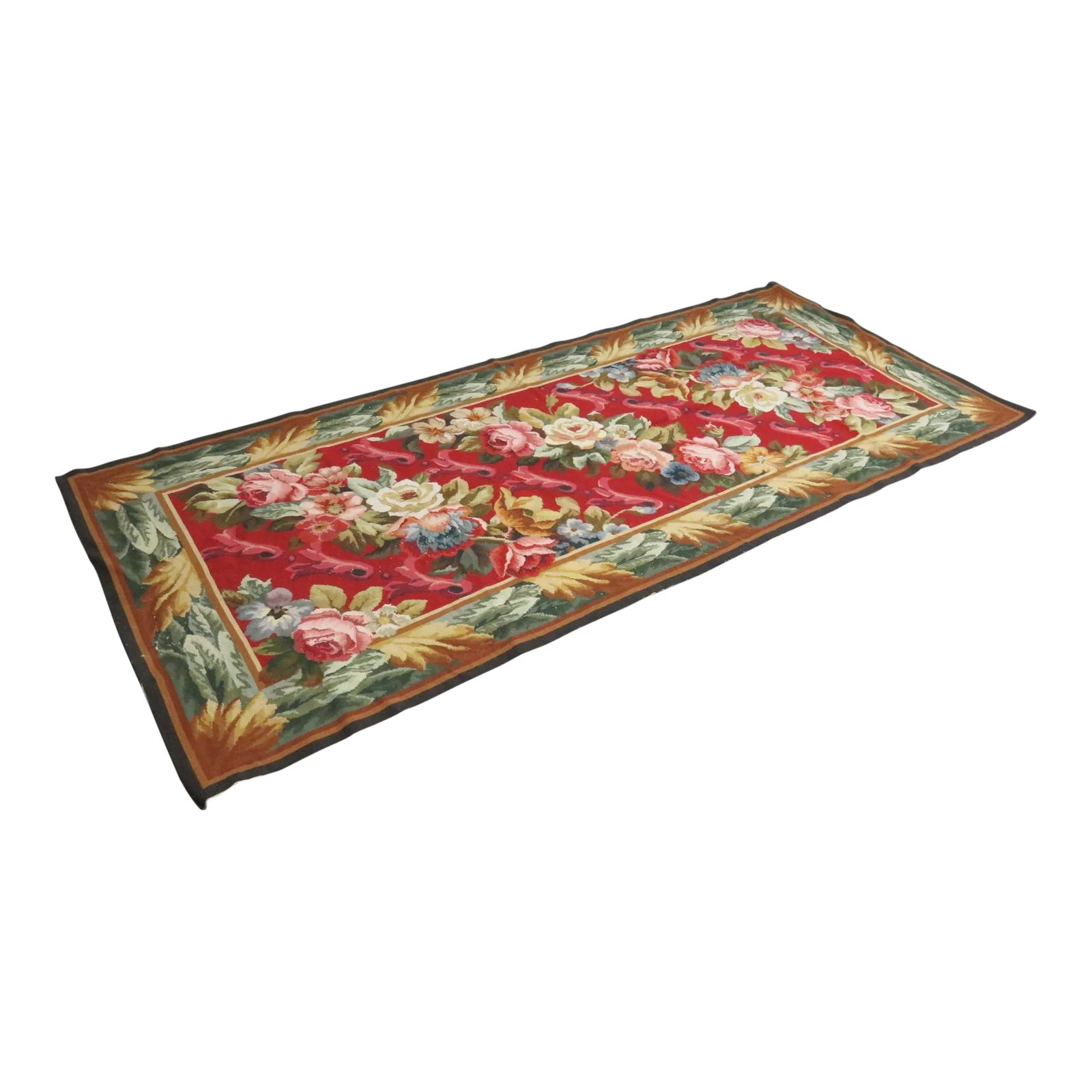 Late 20th Century French Aubusson Red Wool Runner Rug | Chairish
