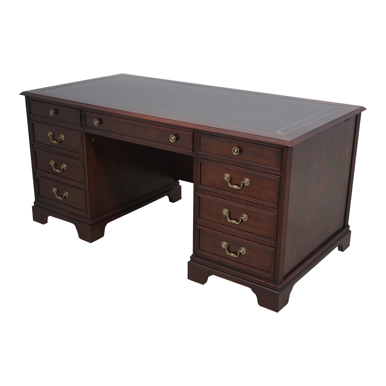 Sligh Leather Top Cherry Executive Desk | Chairish