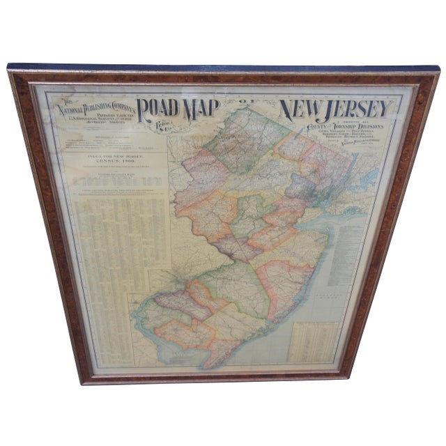 1903 Antique National Publishing Road Map of New Jersey Geological ...