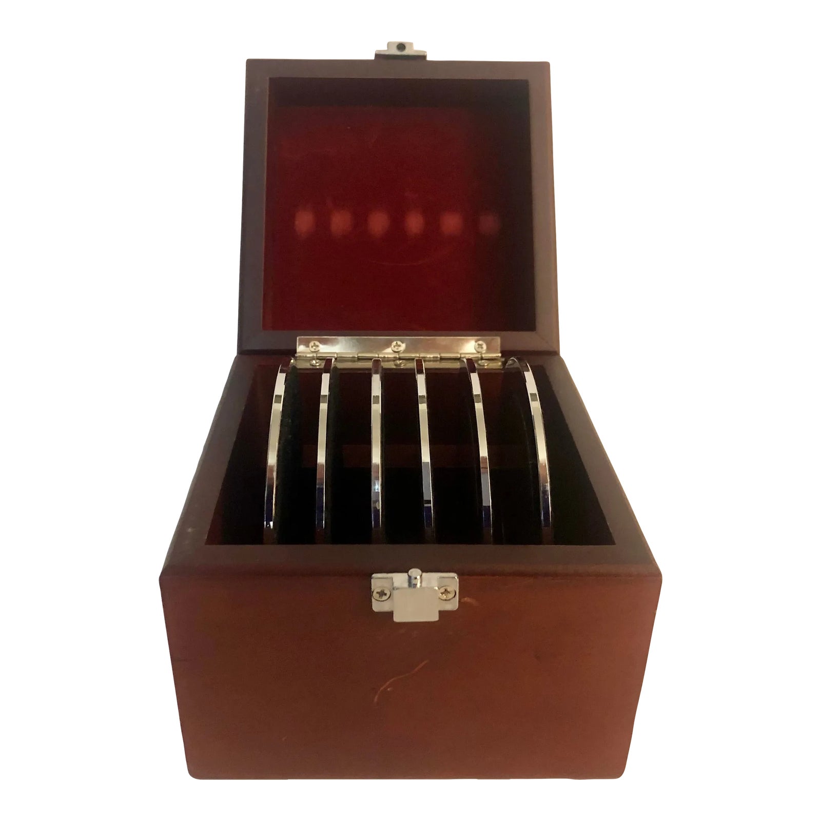 Mid Century Rosewood and Stainless Steel Cocktail Coaster Box Set- 7 ...