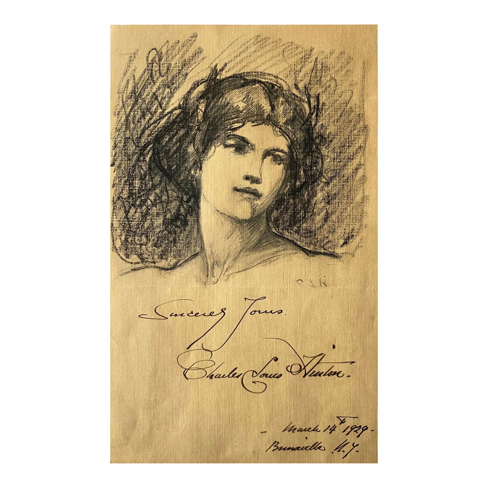 Charles Louis Hinton Classical Portrait Drawing | Chairish