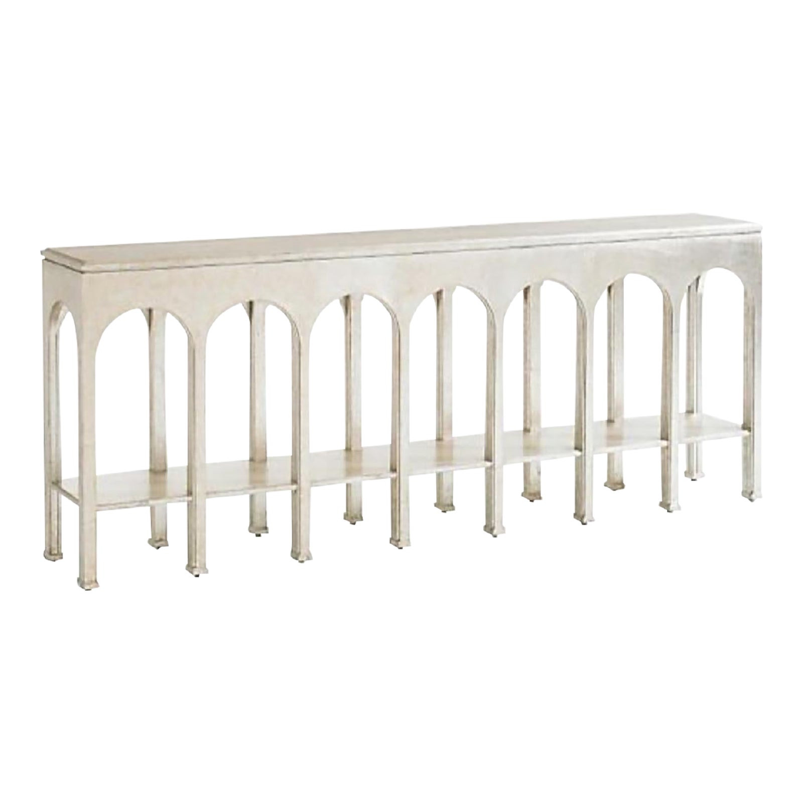 Vintage Extra Long Off White Solid Wood Open Arched Regency Style Console Table by Stanley ...