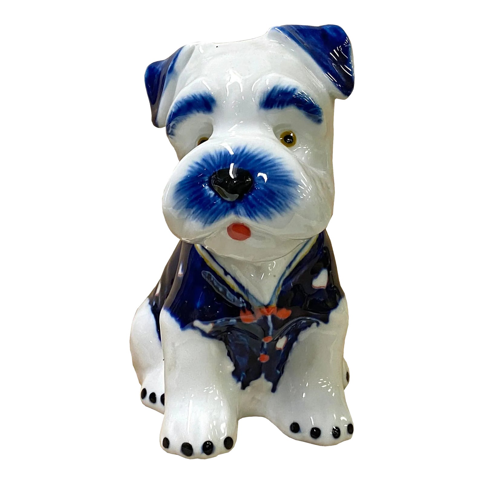 White Blue Color Glaze Ceramic Puppy Dog Deco Figure | Chairish