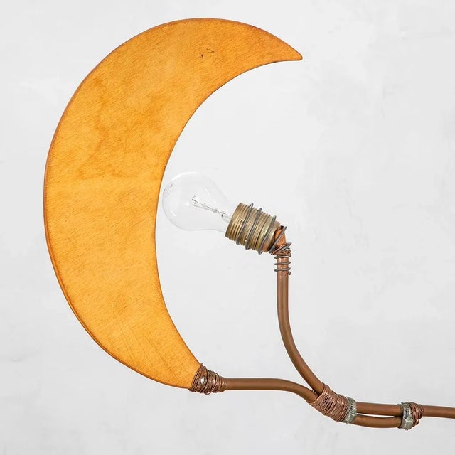 Wood and Brass Floor Lamp with Sun and Moon-Shaped Diffusers in the ...