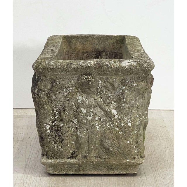 English Garden Stone Trough or Planter With Cherub Relief | Chairish