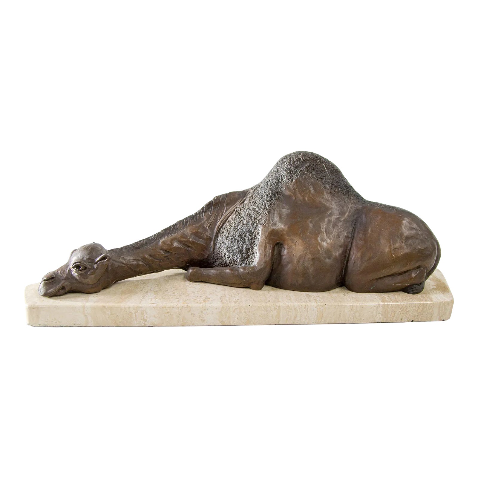 Bronze Resting Camel Sculpture on Marble Stand French School | Chairish