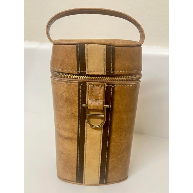 Vintage Two Glass Flasks in Zippered Leather Travel Case- 3 Pieces ...