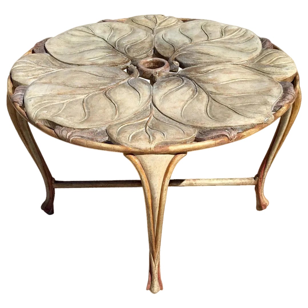Vintage Italian Carved Wood Round Table with Large Leaf Table Top ...