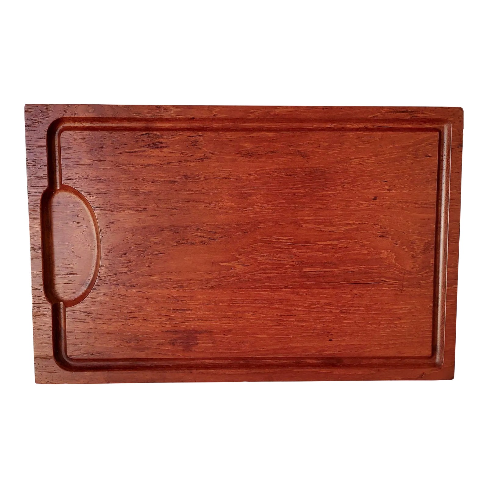 1960s Solid Teak Cutting Board With Carved Channel | Chairish