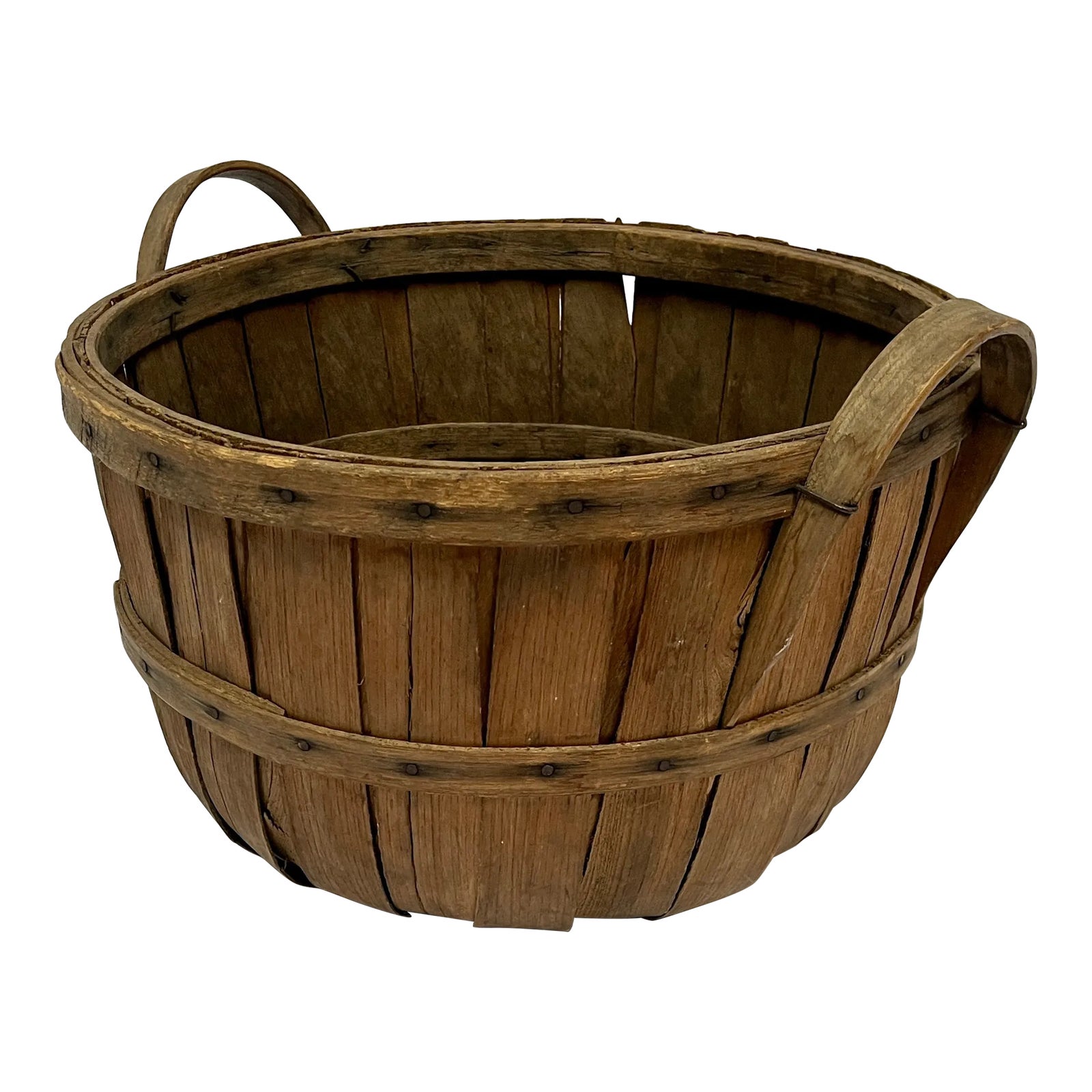Antique Late 1800s Splint Oak Apple Gathering Basket | Chairish