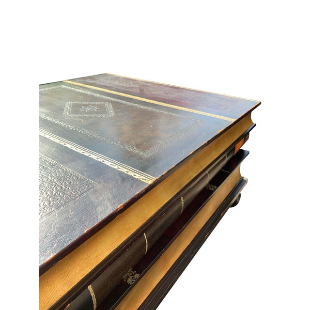 1990s Maitland Smith Leather Book You Coffee Table With Drawers | Chairish