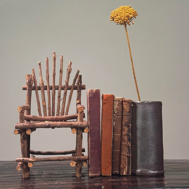 Vintage Pair of Miniature Chairs (Twig Chair and Rush Straw Seat Chair ...