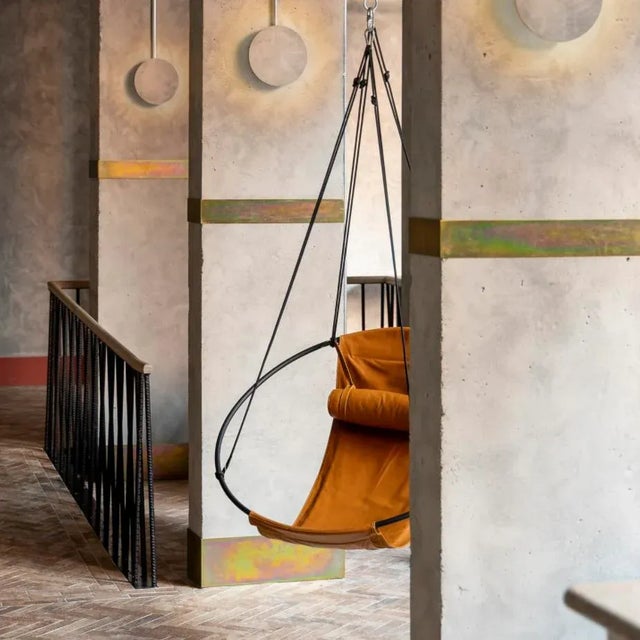 Modern Ochre Leather Sling Hanging Chair Chairish