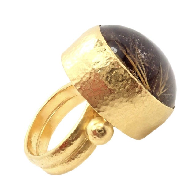 Gurhan Hammered 24k Gold Rutilated Quartz Ring sz 6 | Chairish