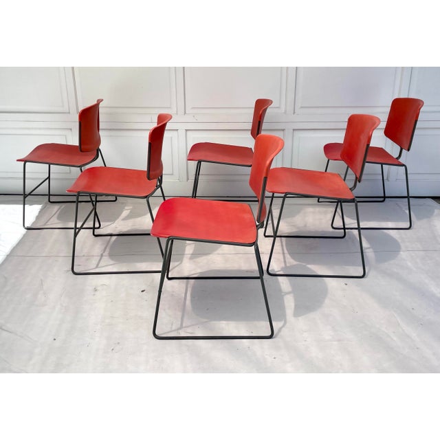 Set of 6 Vintage Steelcase Max-Stacker Red Stackable Modern Chairs ...