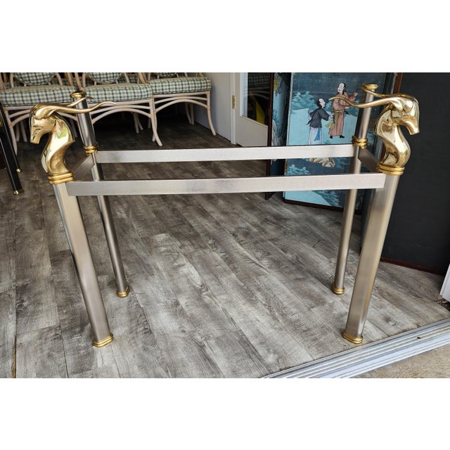 1970s Maison Jansen Style Vintage Brass and Brushed Steel Impala Head Console Table | Chairish
