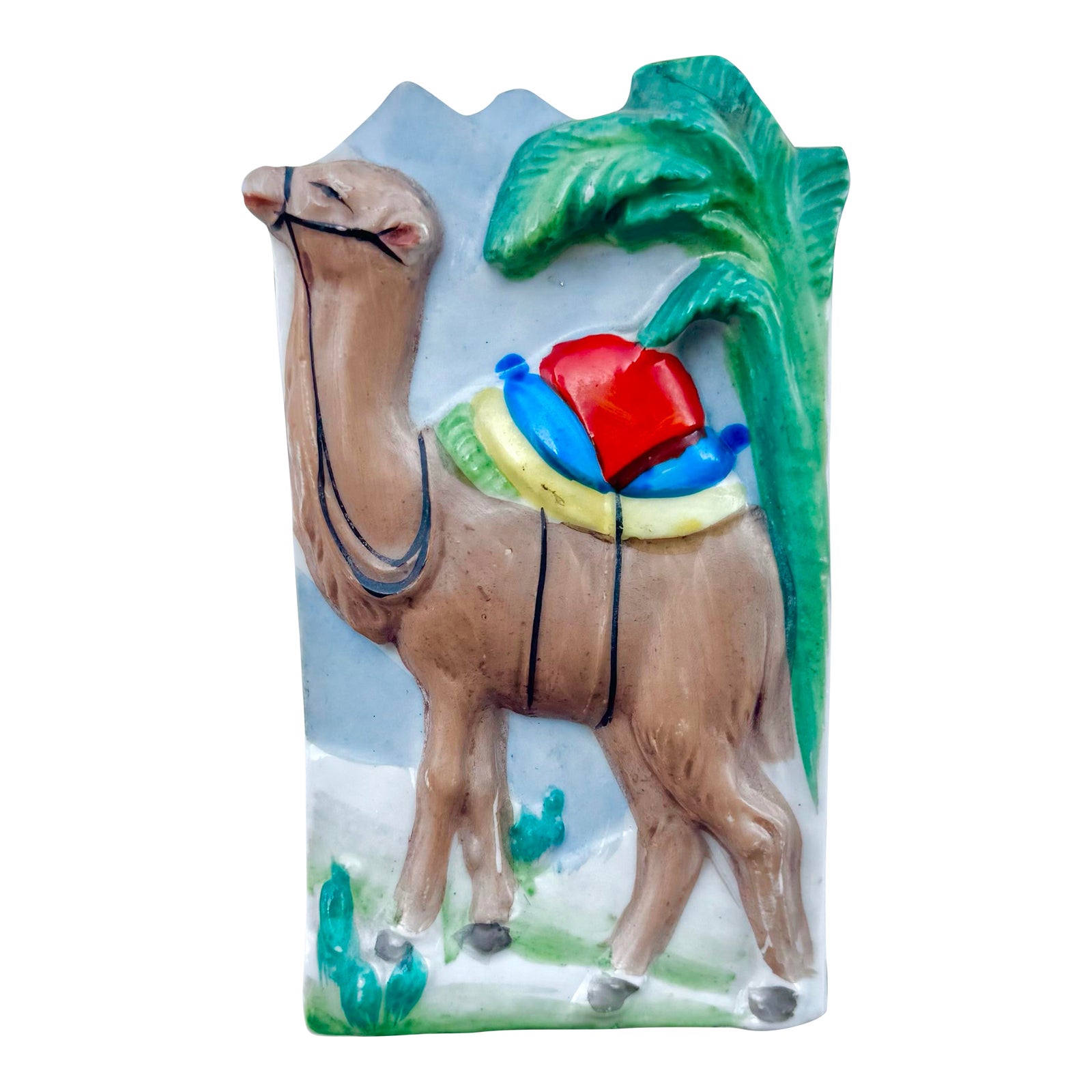 Vintage Japanese Porcelain Camel Wall Pocket, Hand-Painted Figural Vase ...