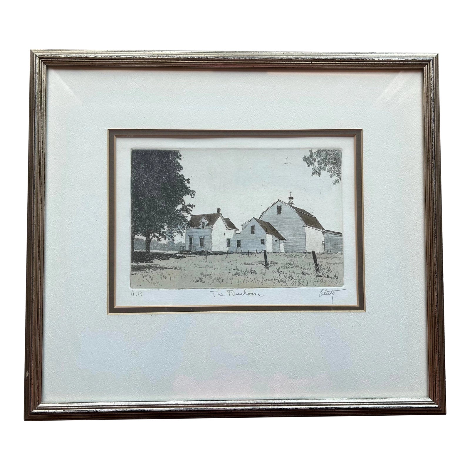 Vintage 1970’s Etching of Farmhouse Landscape Framed Artists Proof ...