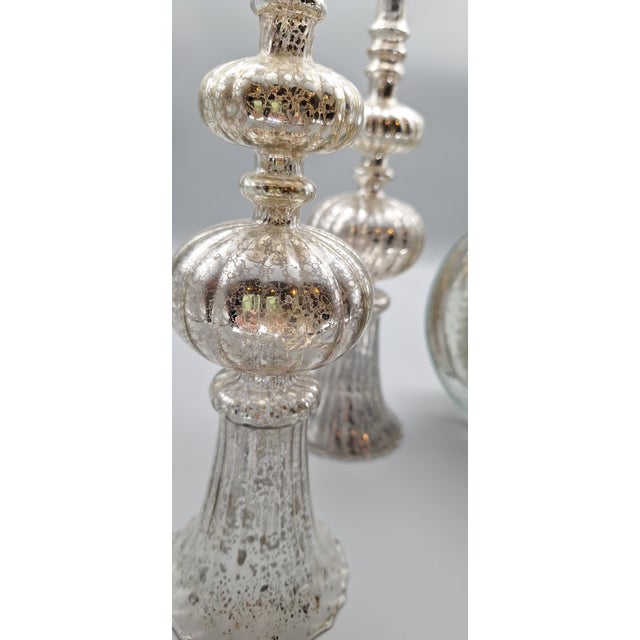 Vintage Mercury Glass Pottery Barn Vase and Finial Pair - Set of 3 ...