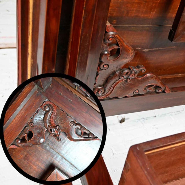 Vintage Chinoiserie Chinese Elm Wedding Opium Canopy Bed Hand Carved ...