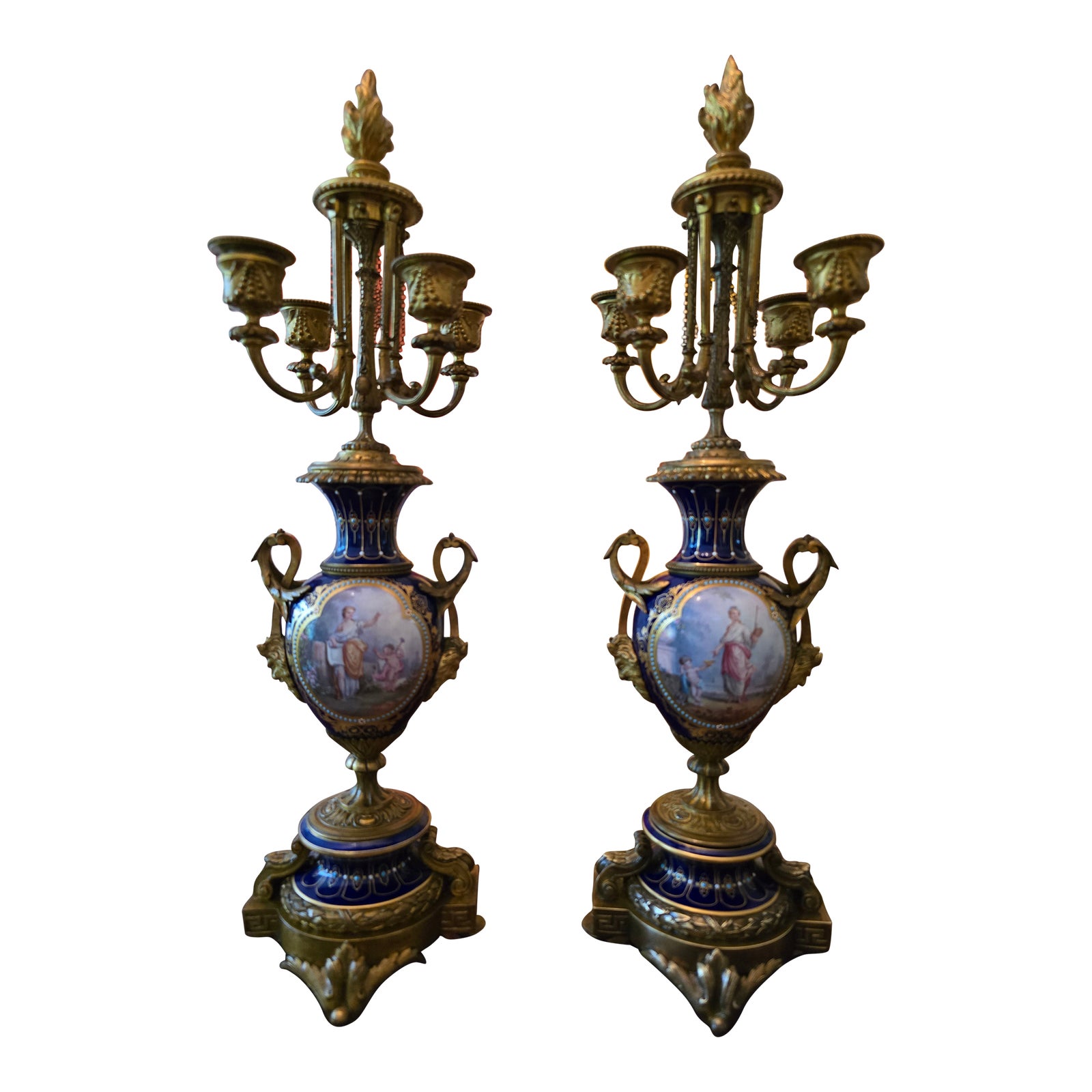 Antique Sevres Style Museum Jeweled Candleabra- a Pair | Chairish