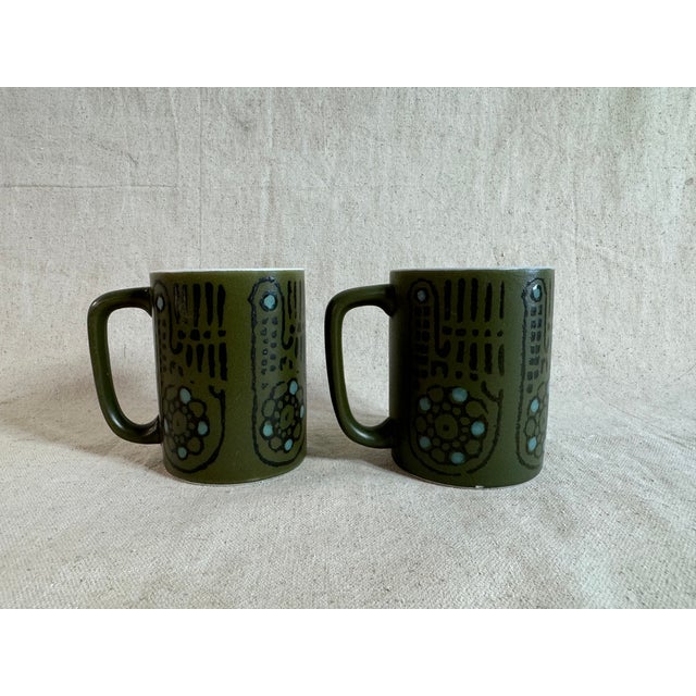 Vintage Avocado Green Ceramic Mugs- a Pair | Chairish
