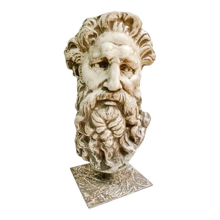 Large Scale Mid 20th Century Plaster Zeus Bust on Stand | Chairish