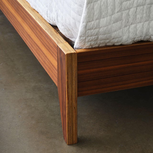 Modern Wood Bed Frame and Headboard - Walnut - Queen | Chairish