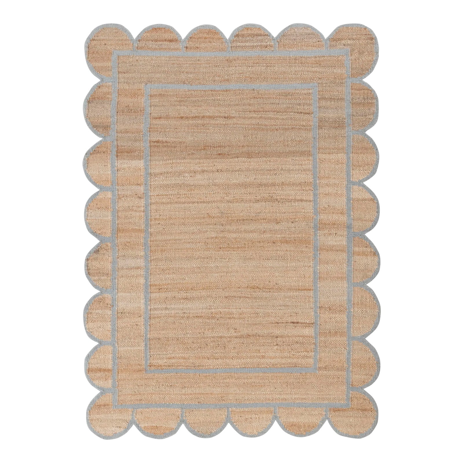 Gray Jute Wool Premium Handwoven (Not Braided) Scalloped Rug | Chairish