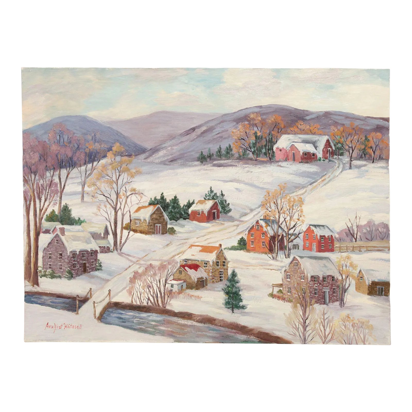 Ann Yost Whitesell 'Road to the Barn' Winter Landscape Original Oil ...