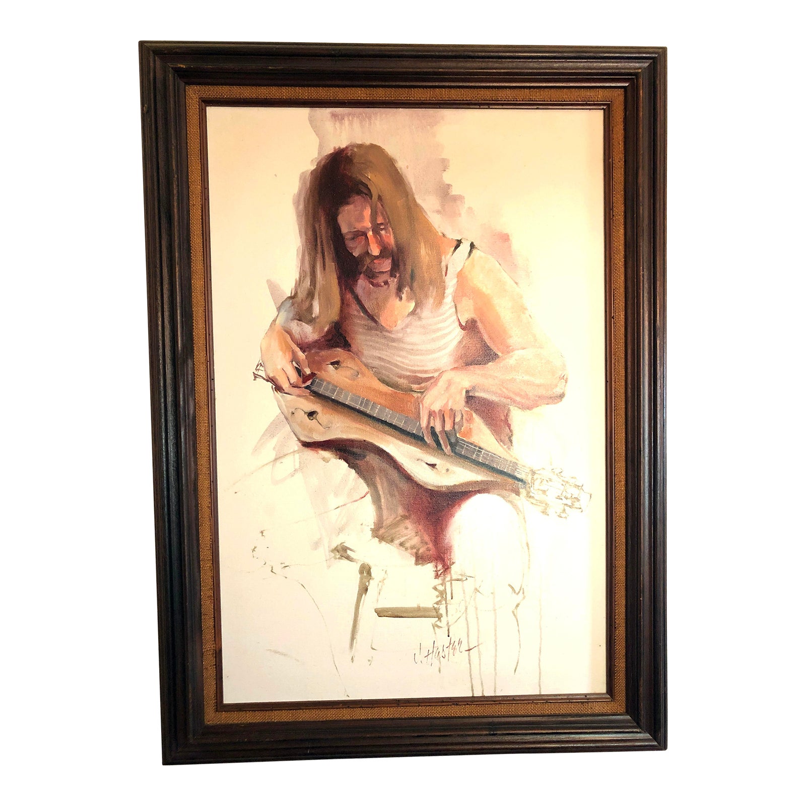 Late 20th Century Large Painting by Jay Hester of Man With Long Hair ...
