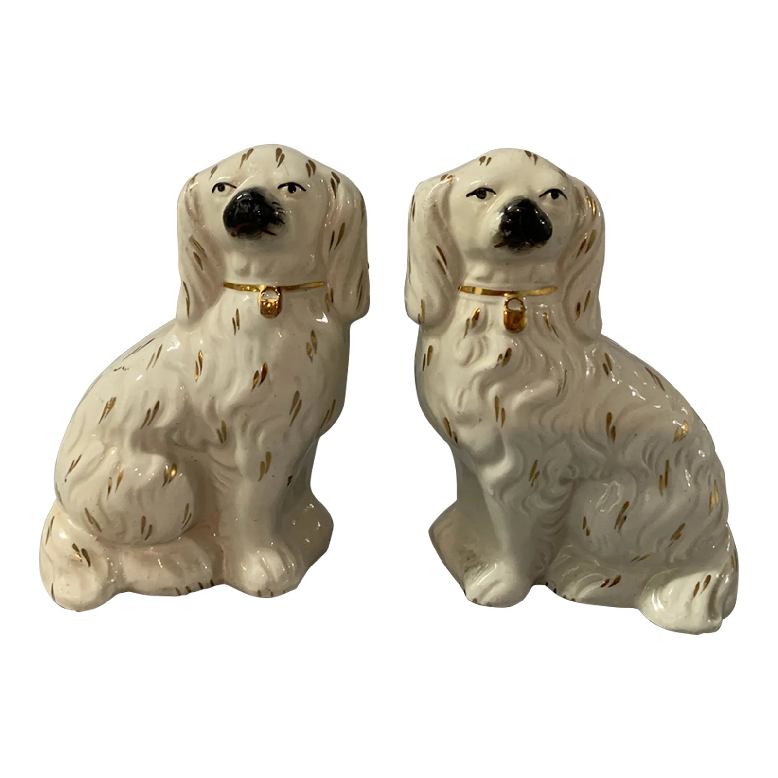 Late 19th Century Staffordshire White Dogs With Gold - a Pair | Chairish