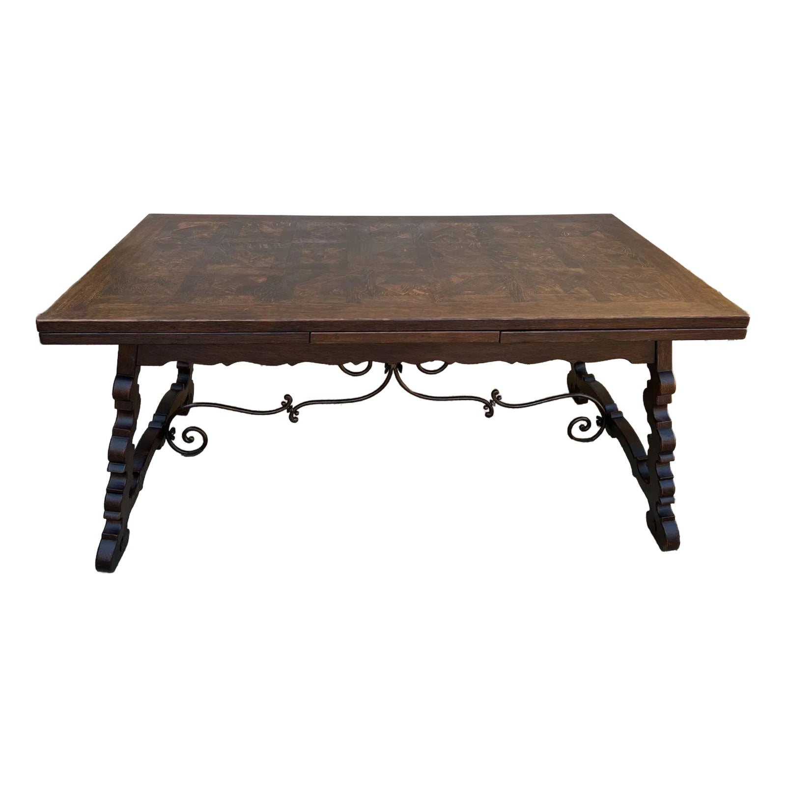 Antique French Oak Dining Table Spanish Catalan Trestle 9 Ft. Draw Leaf ...