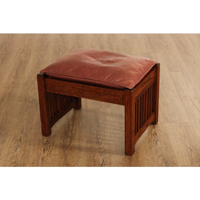 The Michaels Company Mission Style Oak and Leather Footstool | Chairish